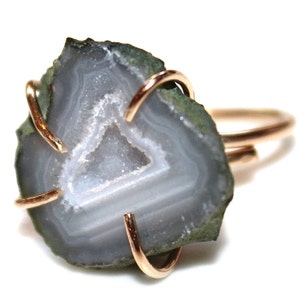 Blue Grey Geode Ring Druzy Ring Adjustable Ring Chunky Ring Drusy Ring ...
