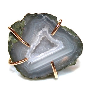 Blue Grey Geode Ring Druzy Ring Adjustable Ring Chunky Ring Drusy Ring ...