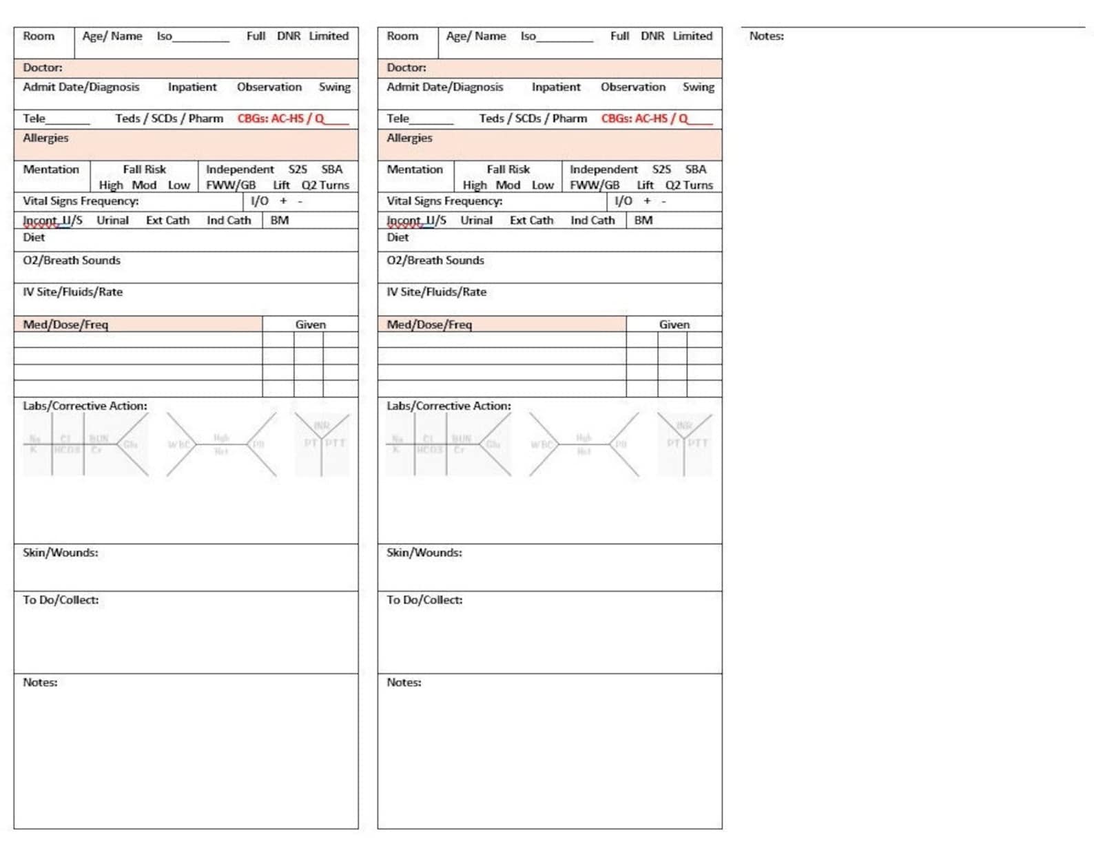 Nursing Report Sheet: Medsurg Brain, 5 Patient, Trifold (digital ...