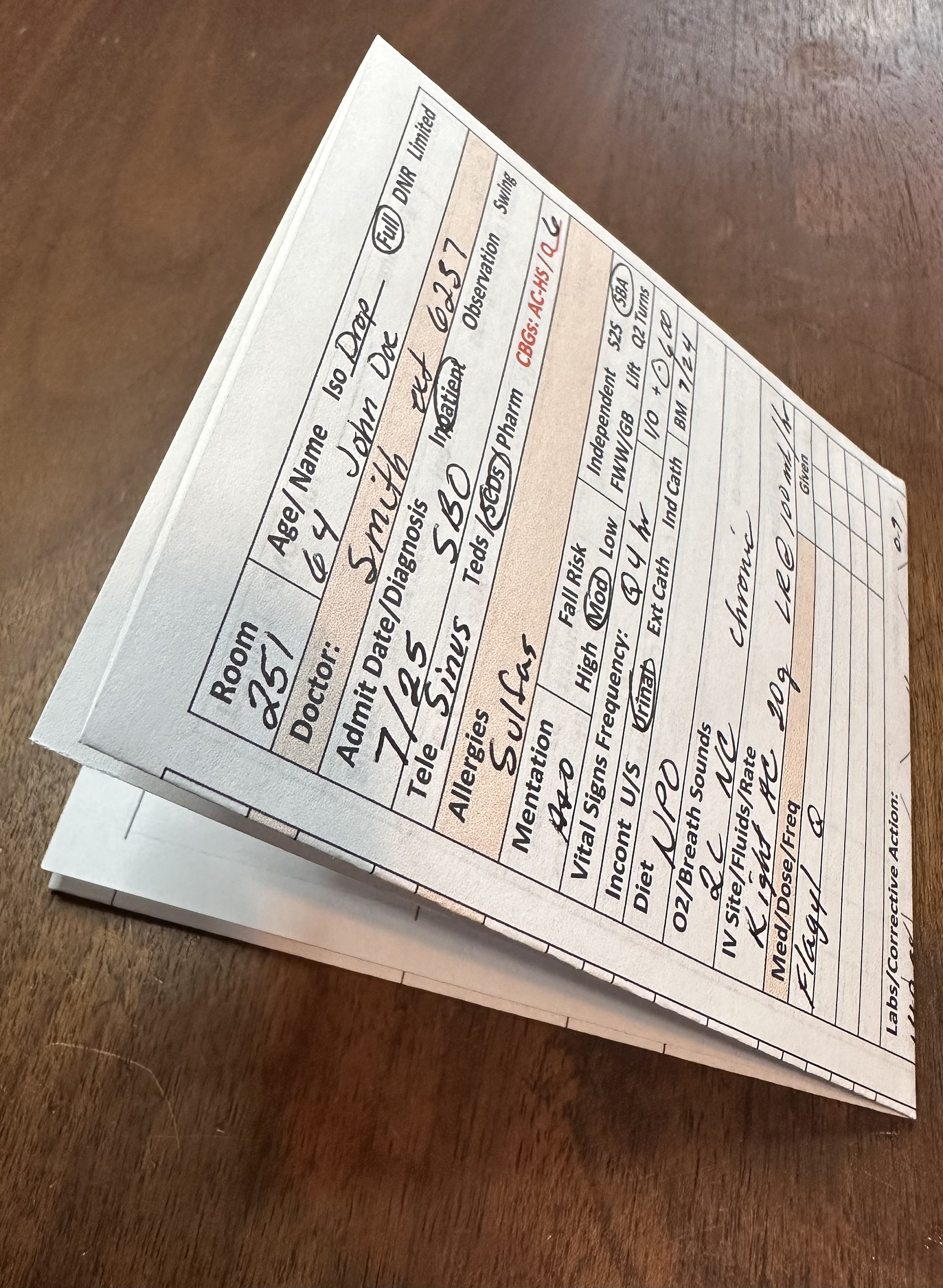 Nursing Report Sheet: Medsurg Brain, 5 Patient, Trifold (digital ...