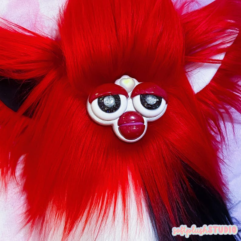 4ft Black and Red Long Furby Inspired Plushie, Handmade Art Doll ...