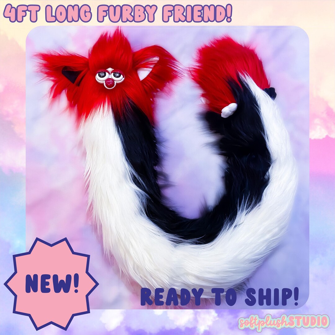 4ft Black and Red Long Furby Inspired Plushie, Handmade Art Doll ...