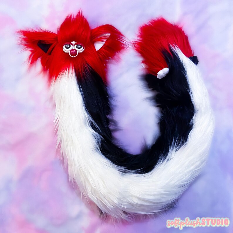 4ft Black and Red Long Furby Inspired Plushie, Handmade Art Doll ...