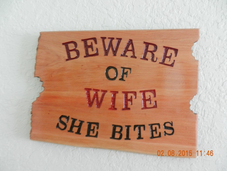 Hand Carved Sign on Cedar Wood beware of Wife She - Etsy