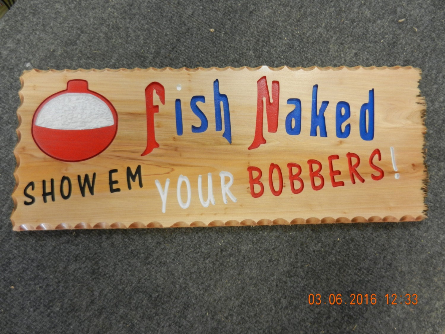 Hand Carved Sign on Cedar Wood Fish Naked Show Em Your Bobbers - Etsy