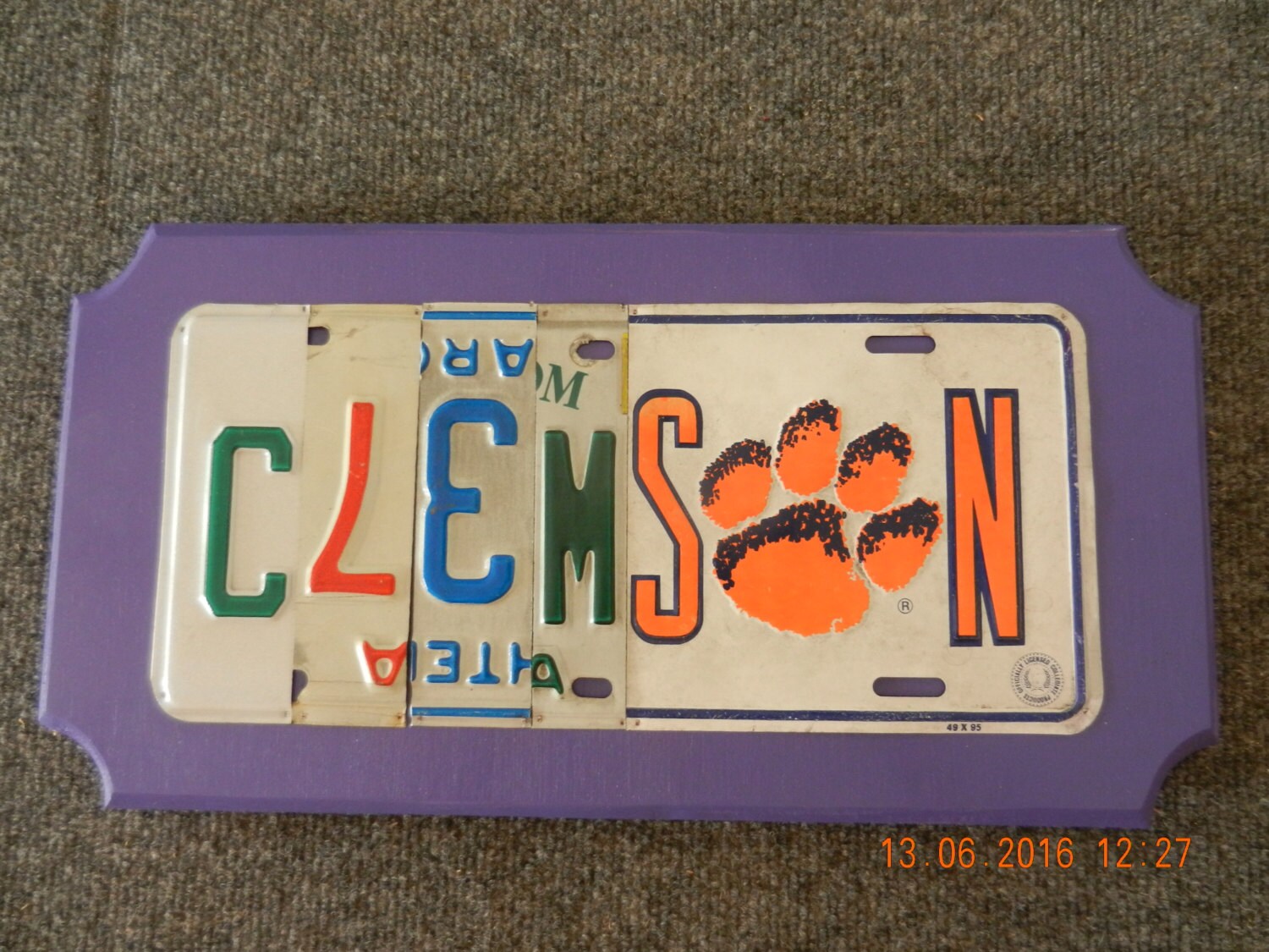 Clemson License Plate Sign With Tiger Paw Logo for O for Clemson Tigers ...