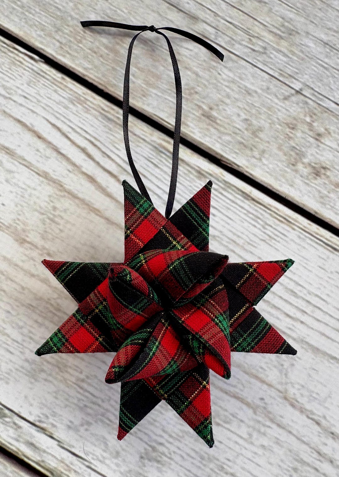 Red Plaid Folded Fabric Star Ornament - Etsy