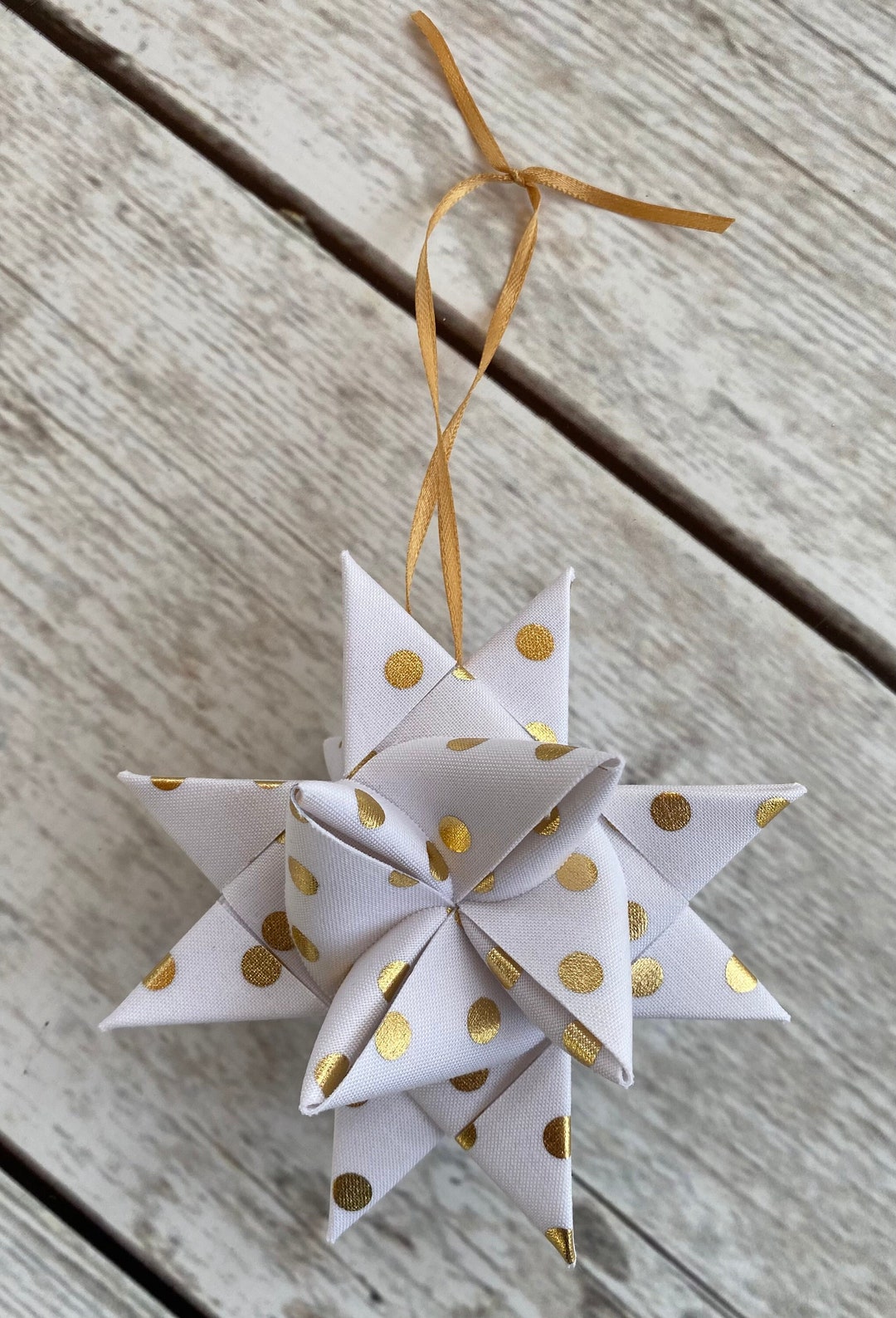 Gold and White Polka Dot Star Ornament - Etsy