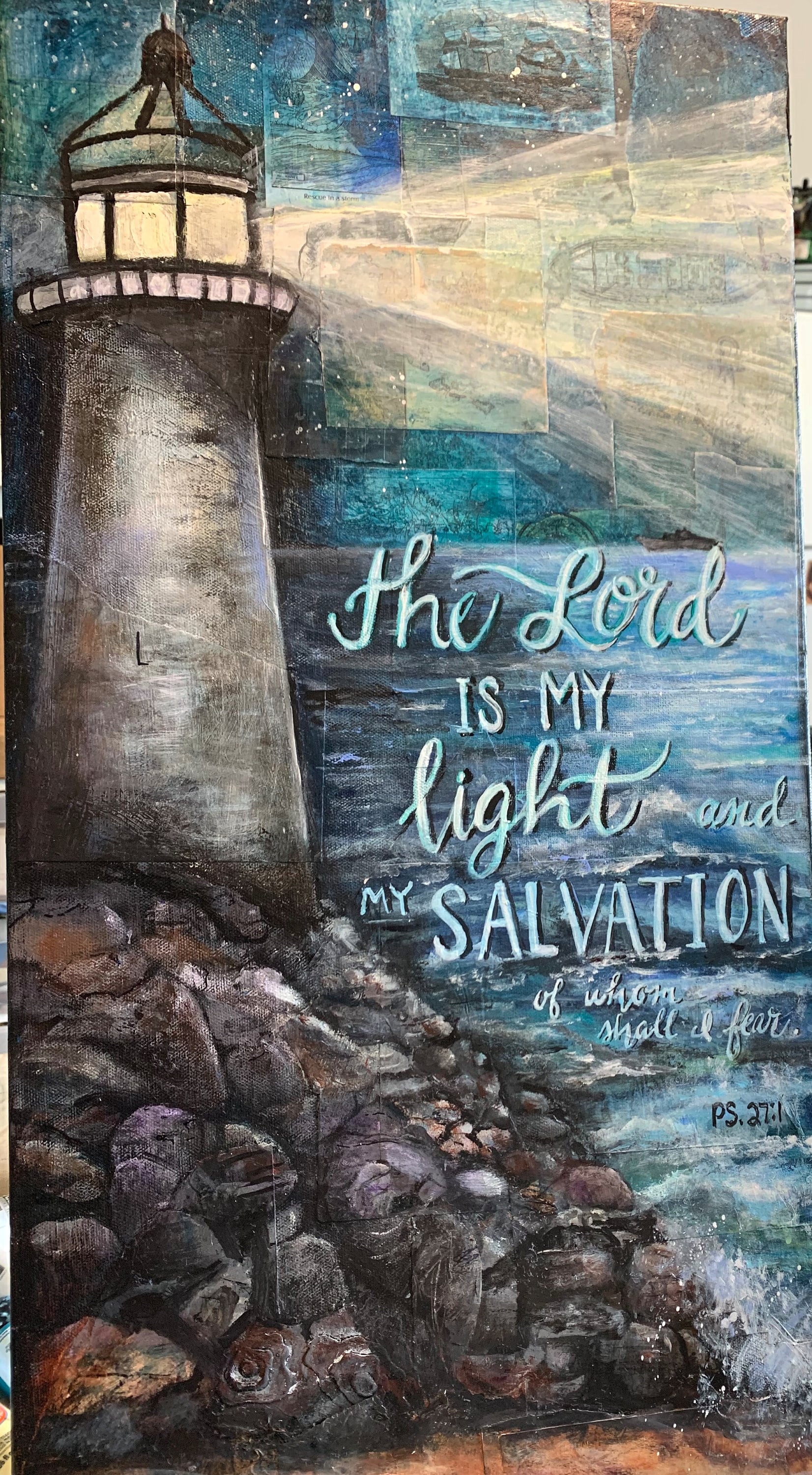 Lighthouse Scripture Art Print Framed Psalm 27:1 Inspirational Ocean ...