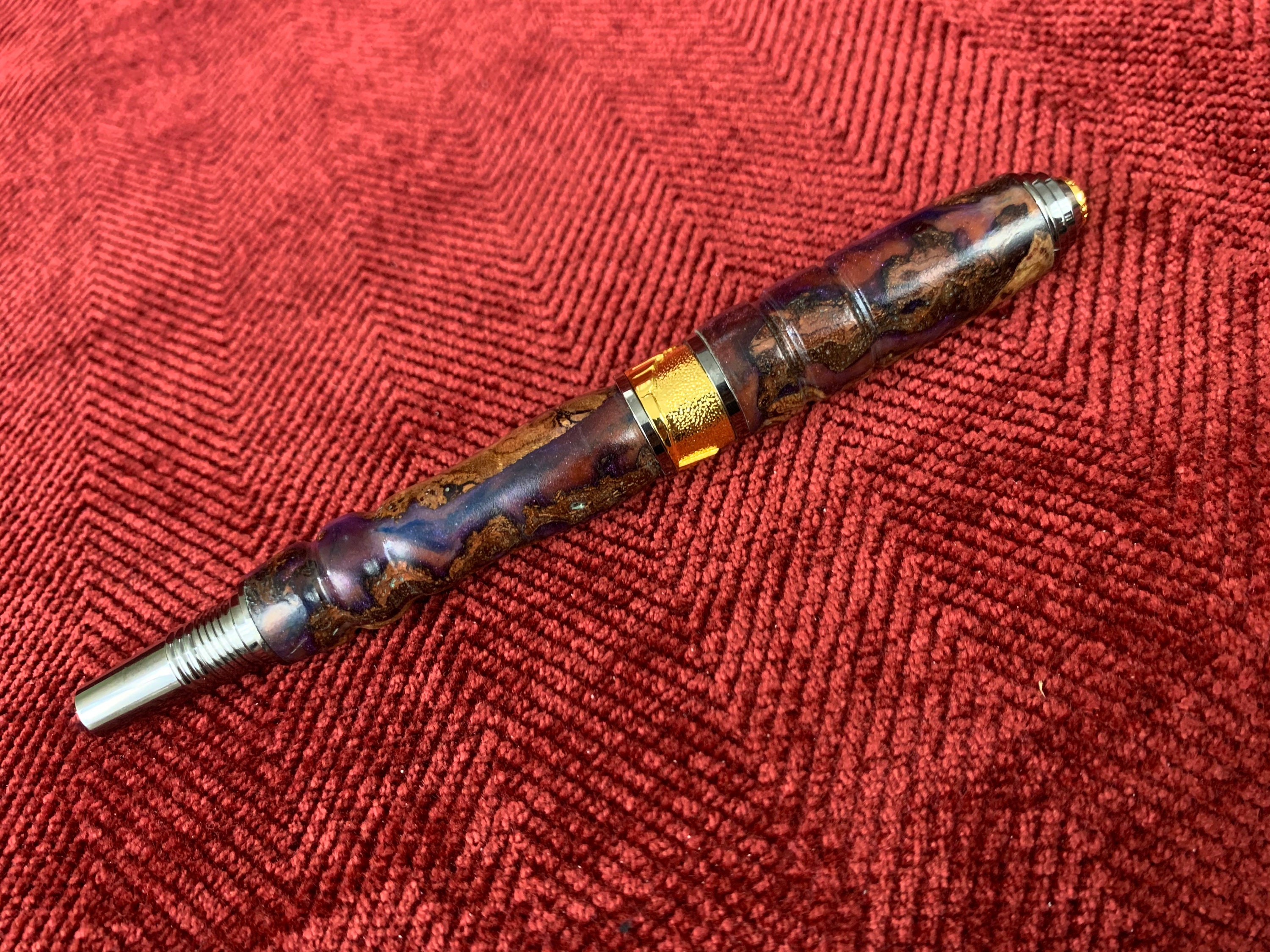 Hermosa pluma Art Deco / colorido cherry Burl híbrido fuente pluma mano ...