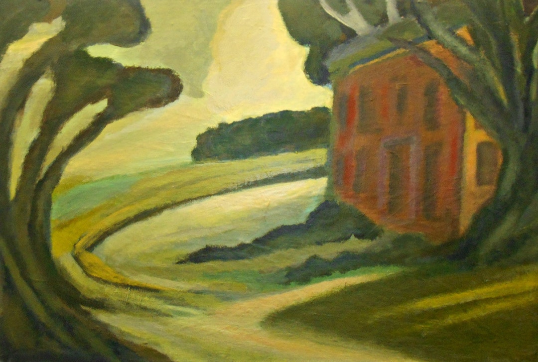 Red House Landscape Fine Art Giclee Print House on the Hill Stylized ...
