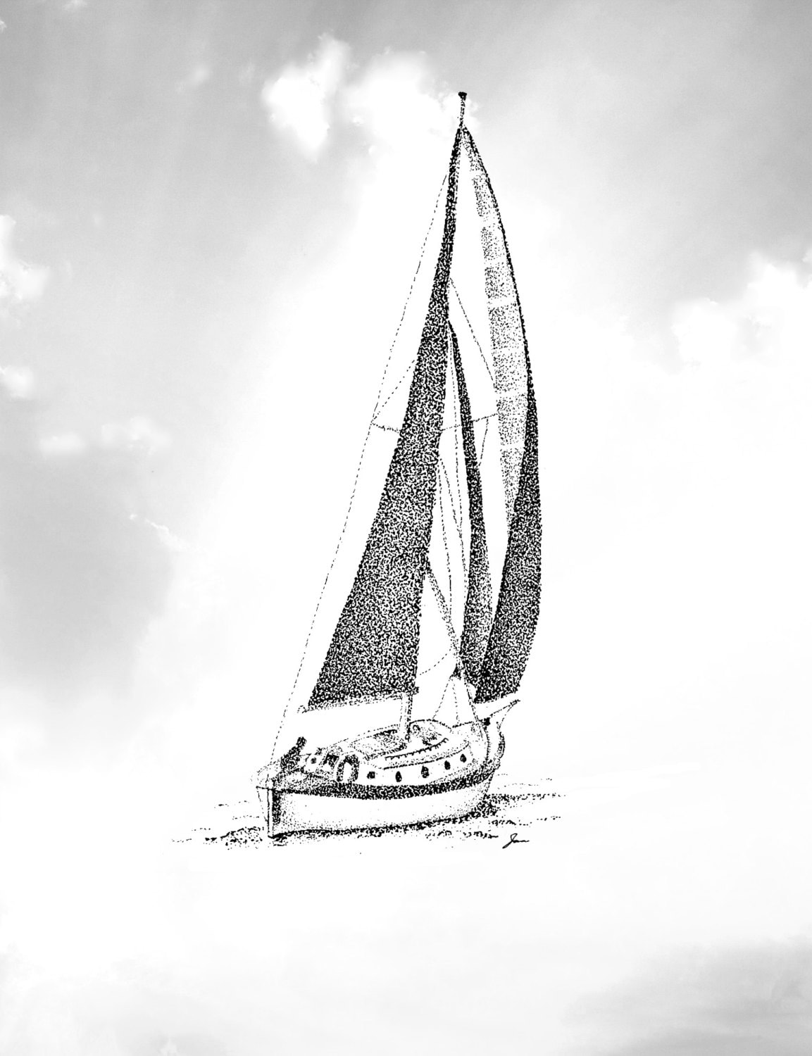 Fine Art Giclee Print, Sailboat, Pen & Ink by Jan Maitland, Black and ...