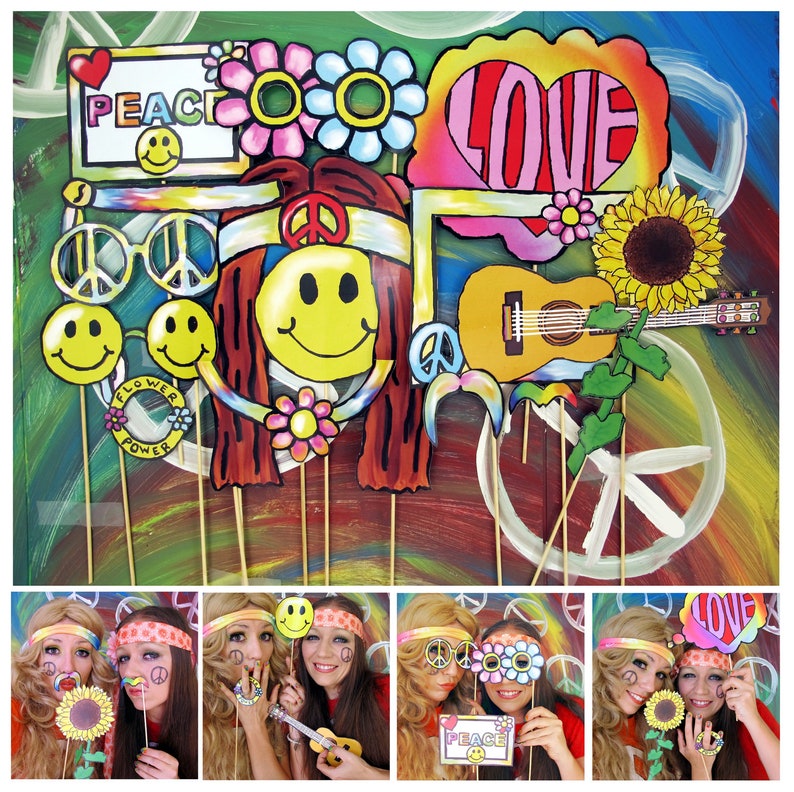 Hippie Photo Booth Props - Perfect for a 60s or Flower Power Theme ...
