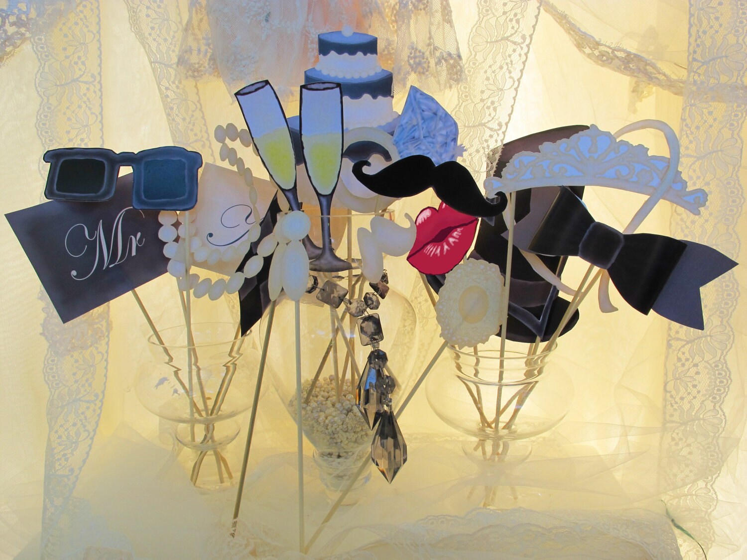 Elegant Wedding Photo Booth Props - Cartoon Style Also Great for Pearl ...