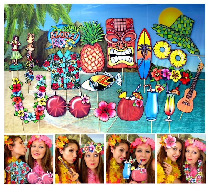 Hawaii Summer Luau Aloha Photo Booth Props, Perfect for Your Tropical ...