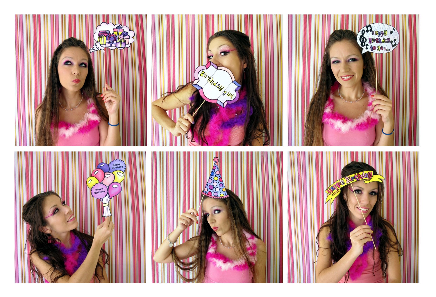 Girl Birthday Photo Booth Props in Pink, Purple and Yellow Perfect ...