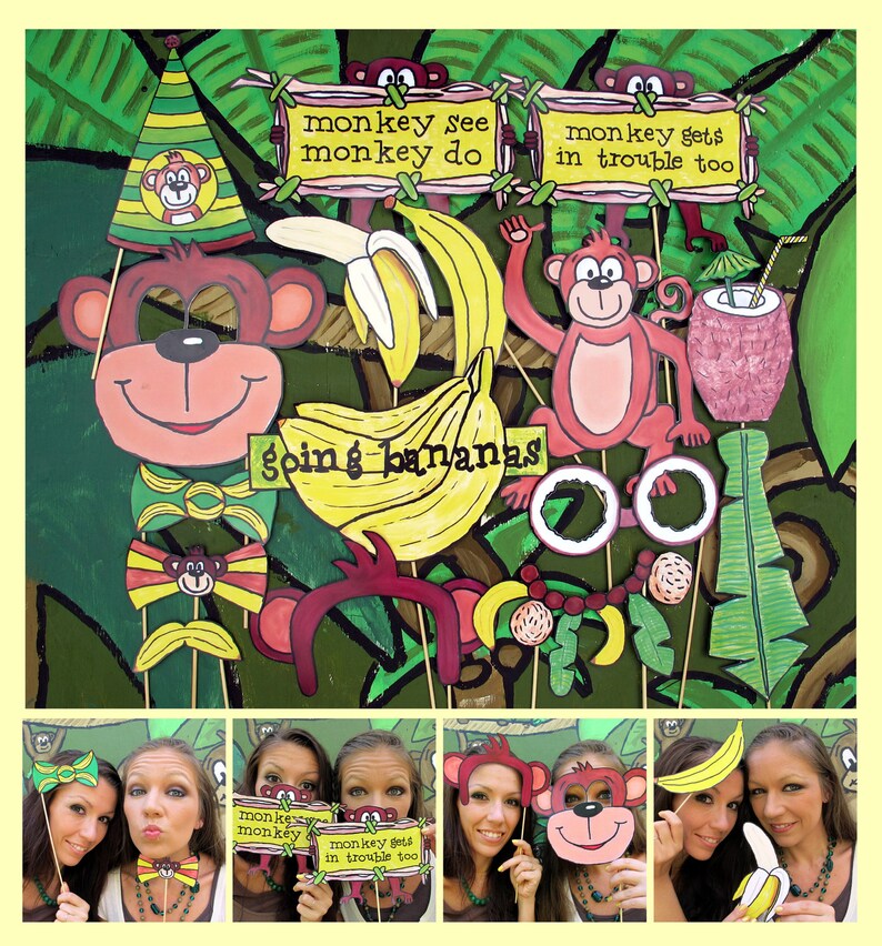 Monkey Banana Jungle Photo Booth Props - Perfect for Jungle Themed ...