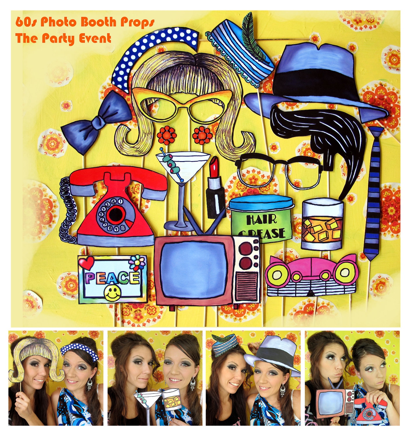 Sixties Photo Booth Props - Perfect for a Retro 60s Theme Party or a ...