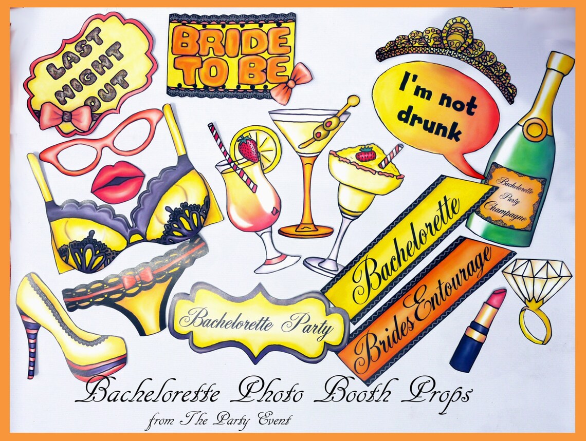 Bachelorette Photo Booth Props Yellow and Orange With Black | Etsy