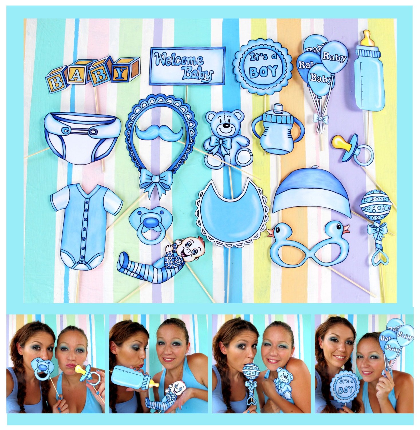 Baby Boy Photo Booth Props in Blue Perfect for a Baby Shower or a ...