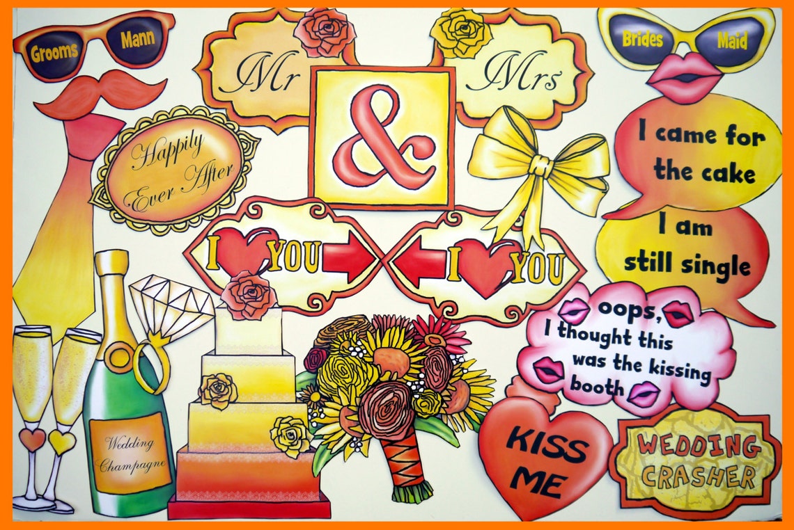 Yellow and Orange Funny Sunny Wedding Photo Booth Props - Perfect for ...