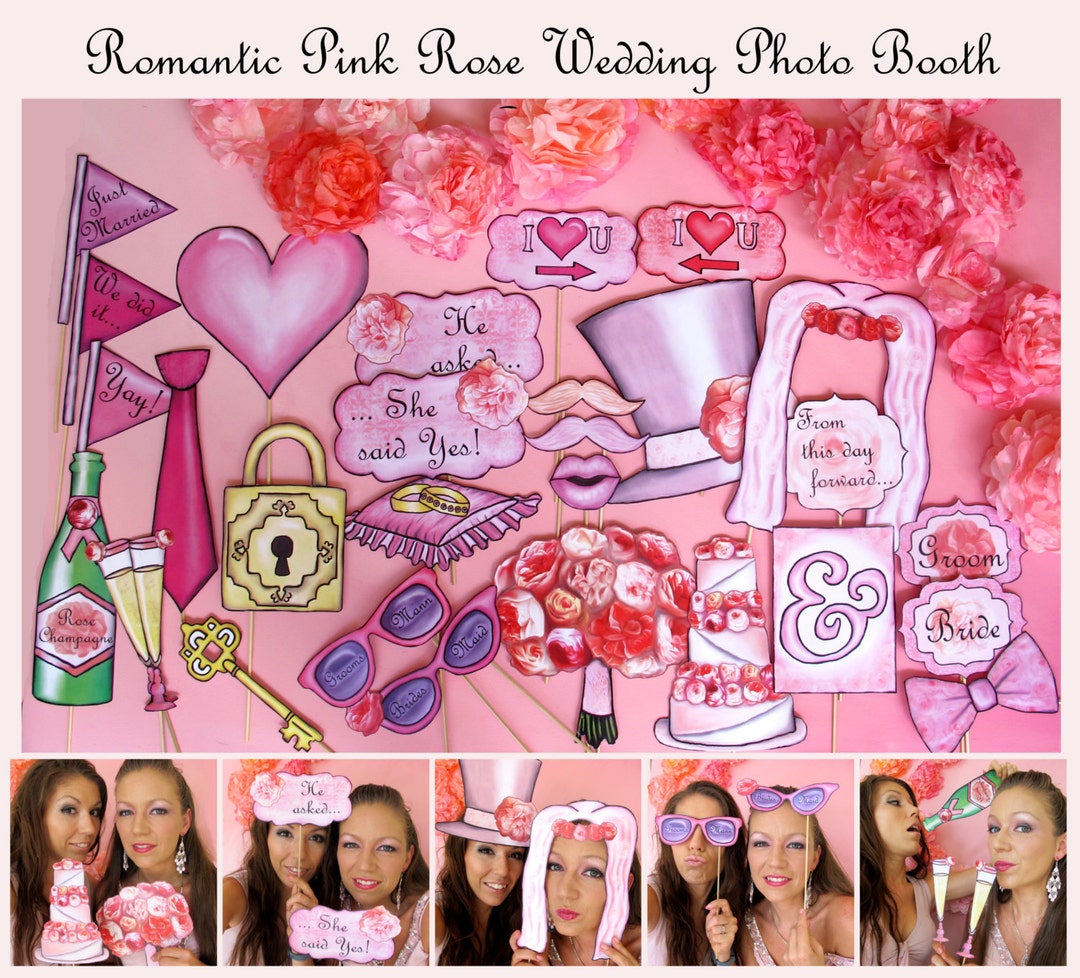 Romantic Pink Rose and Peony Wedding Photo Booth Props Perfect for Your ...