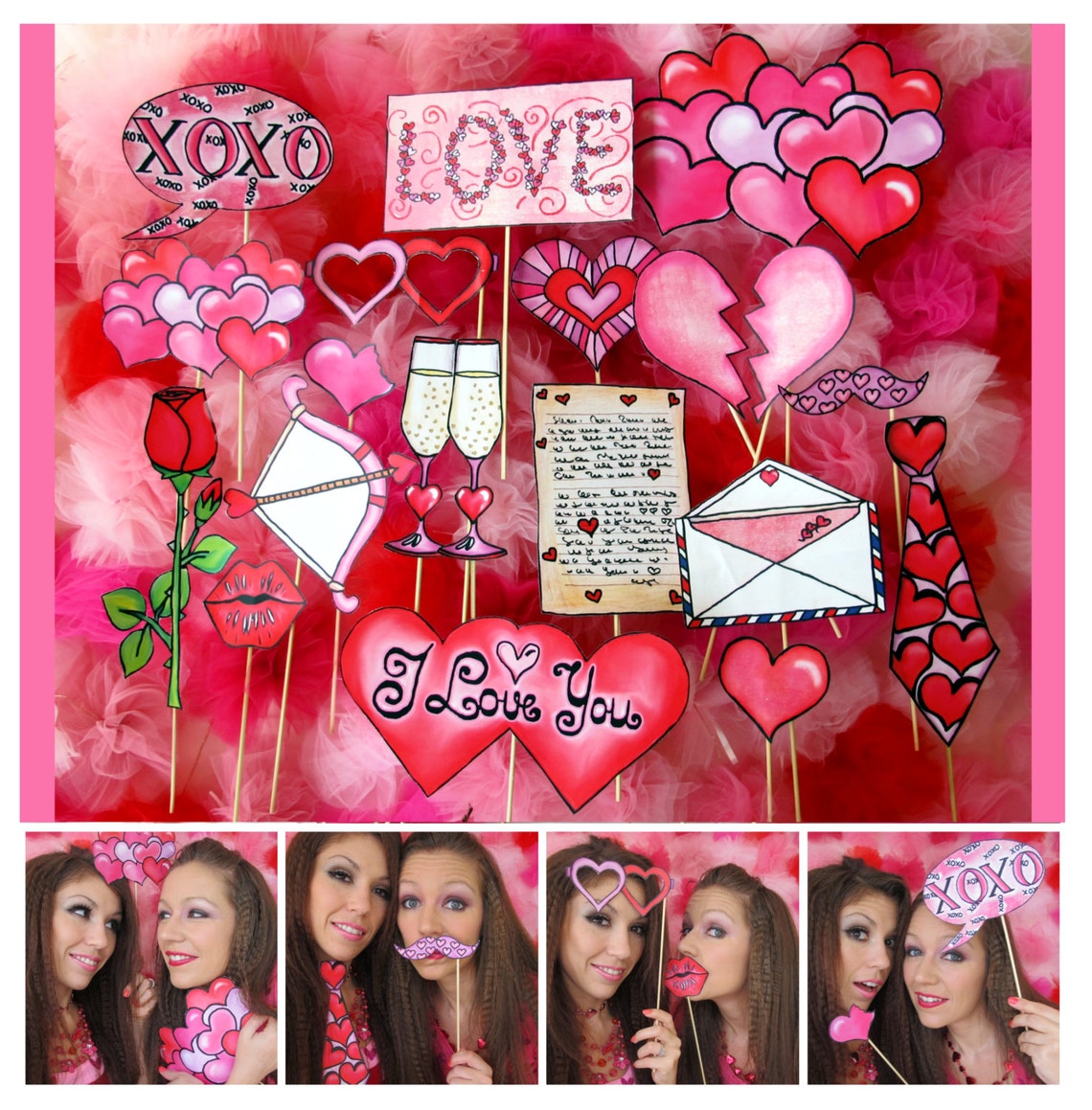 Love and Hearts Photo Booth Props - All About Romance - the Different ...
