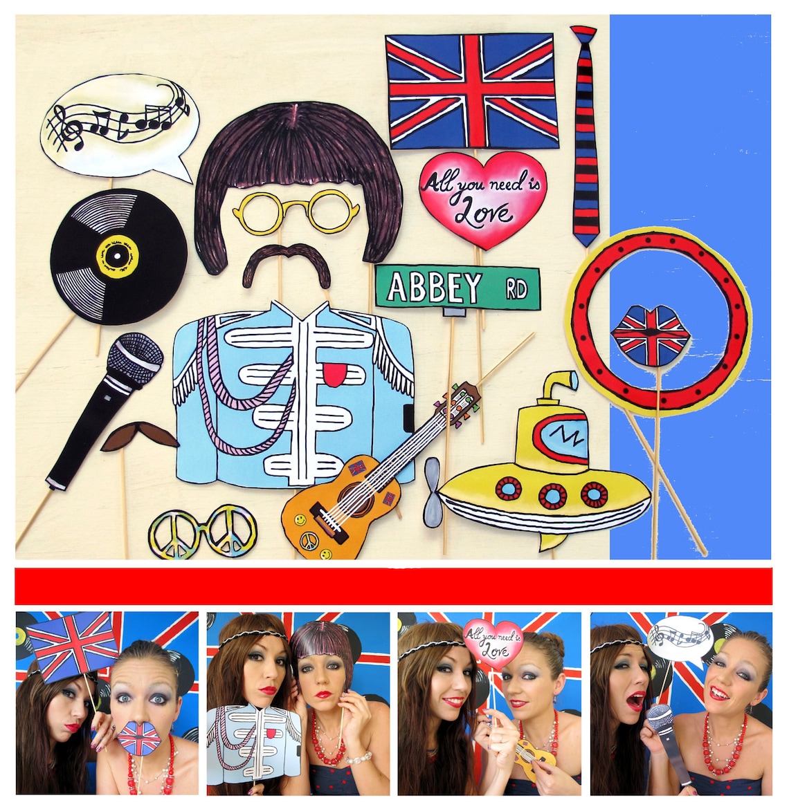 The Beatles Inspired Music Photo Booth Props - Perfect for a Themed ...