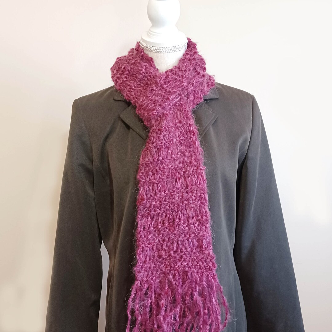 Hand Knit Fashion Scarf: Drop Stitch Scarf, Long Scarf With Fringed ...