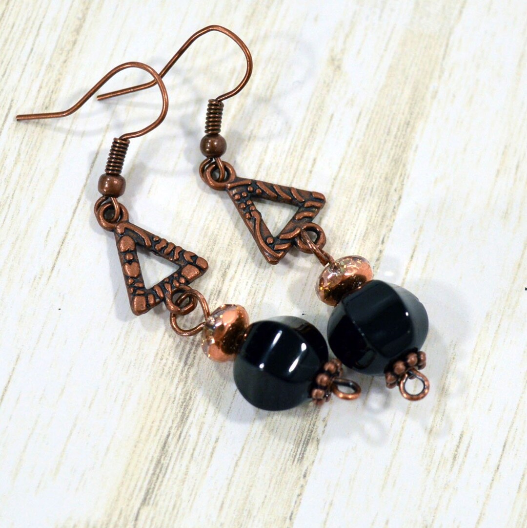 Neo-edwardian Style Earrings: Black & Copper Dangle Earrings on Nickle ...
