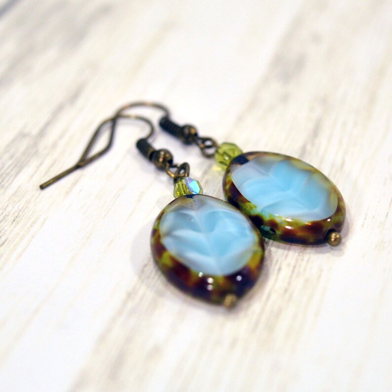 Boho Drop Earrings: Aqua Picasso Stones on Nickle-free Bronze Finish ...
