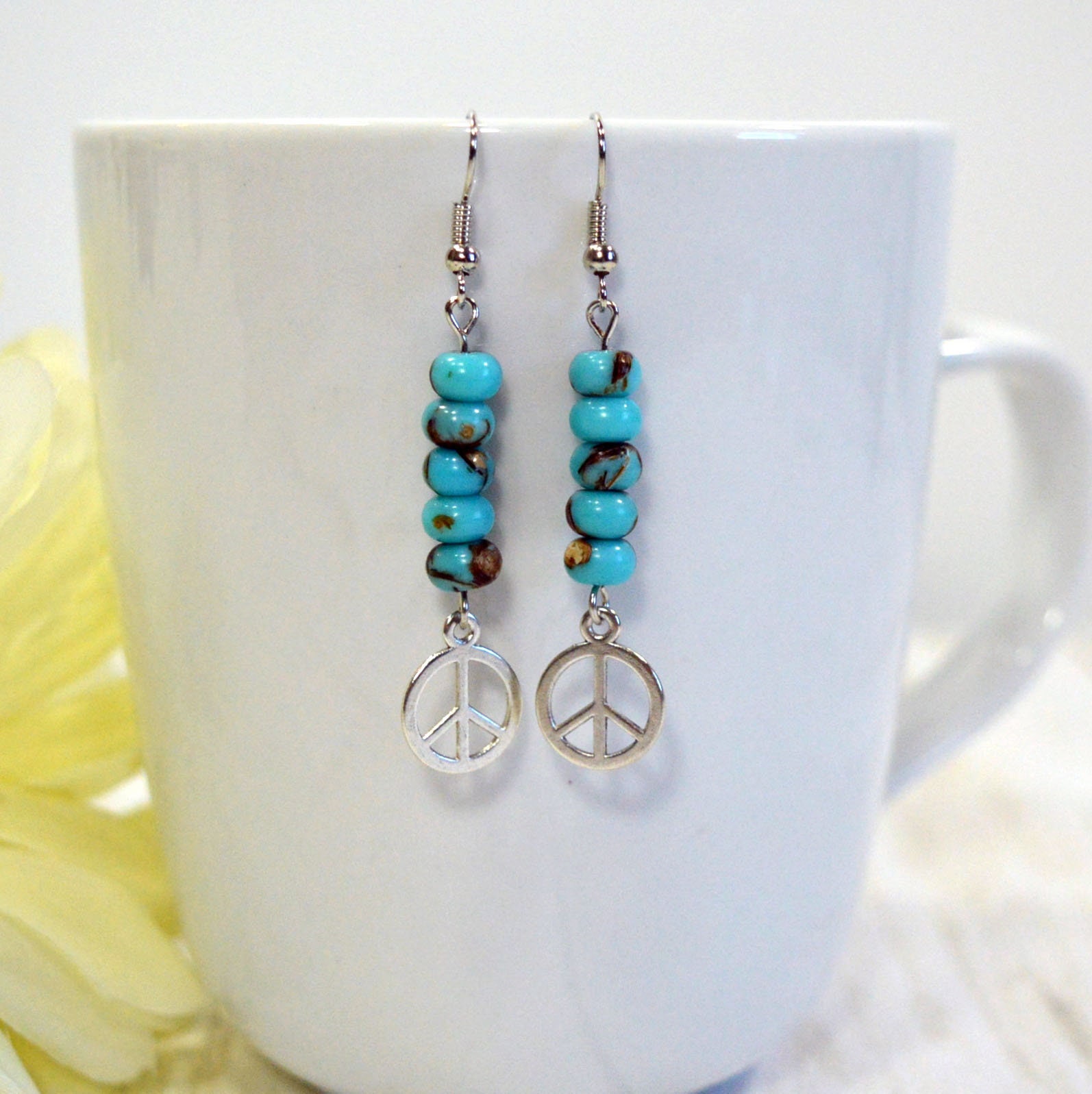 Peace Sign Earrings: Turquoise Stack Earrings Hippie - Etsy