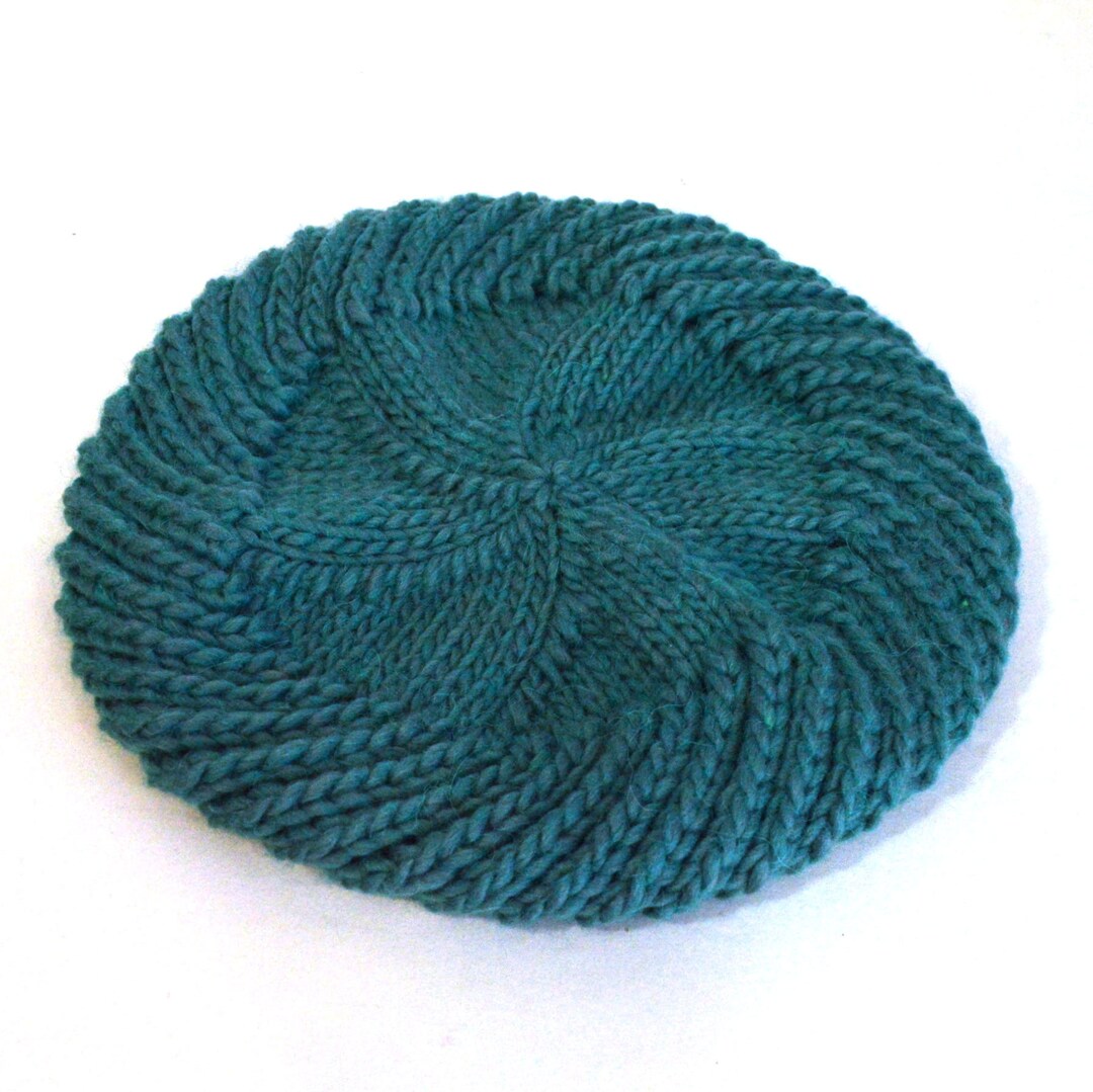 Hand Knit Teal Beret: Soft Wool Blend Tam, Textured Swirl Design, Size ...