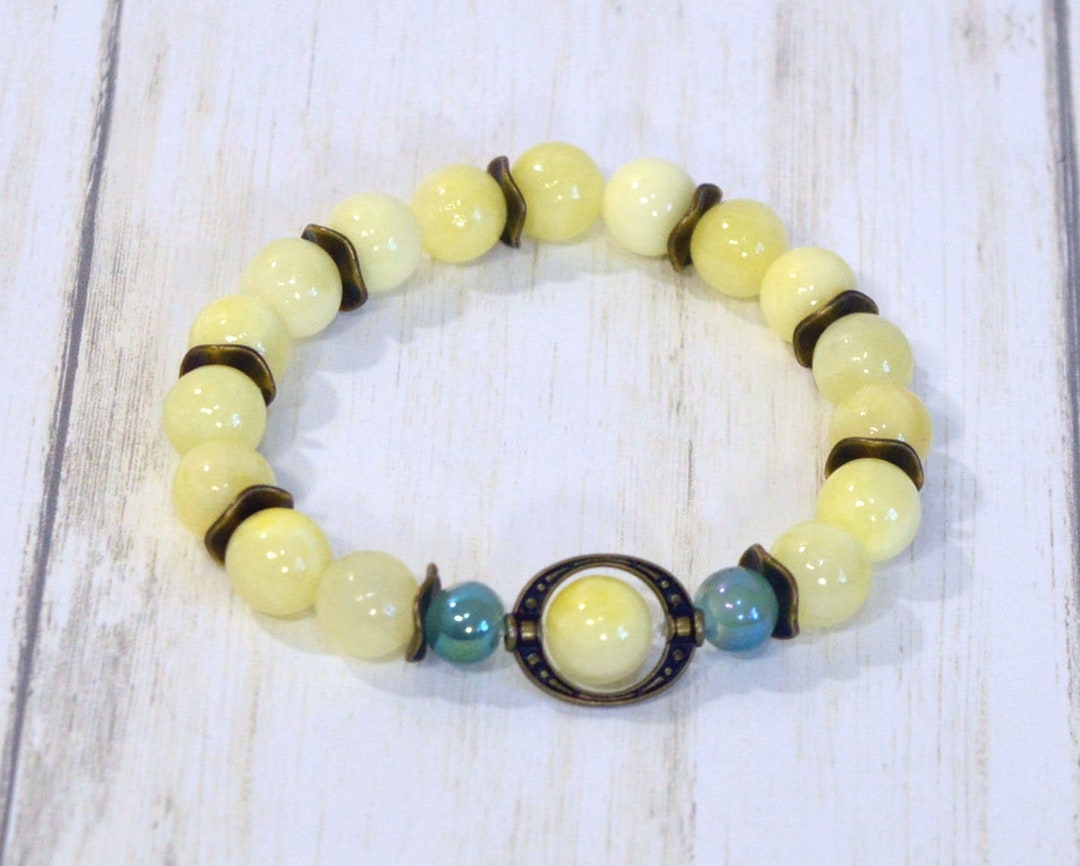Yellow Gemstone Bracelet Handmade Stretch Bracelet Lemon - Etsy