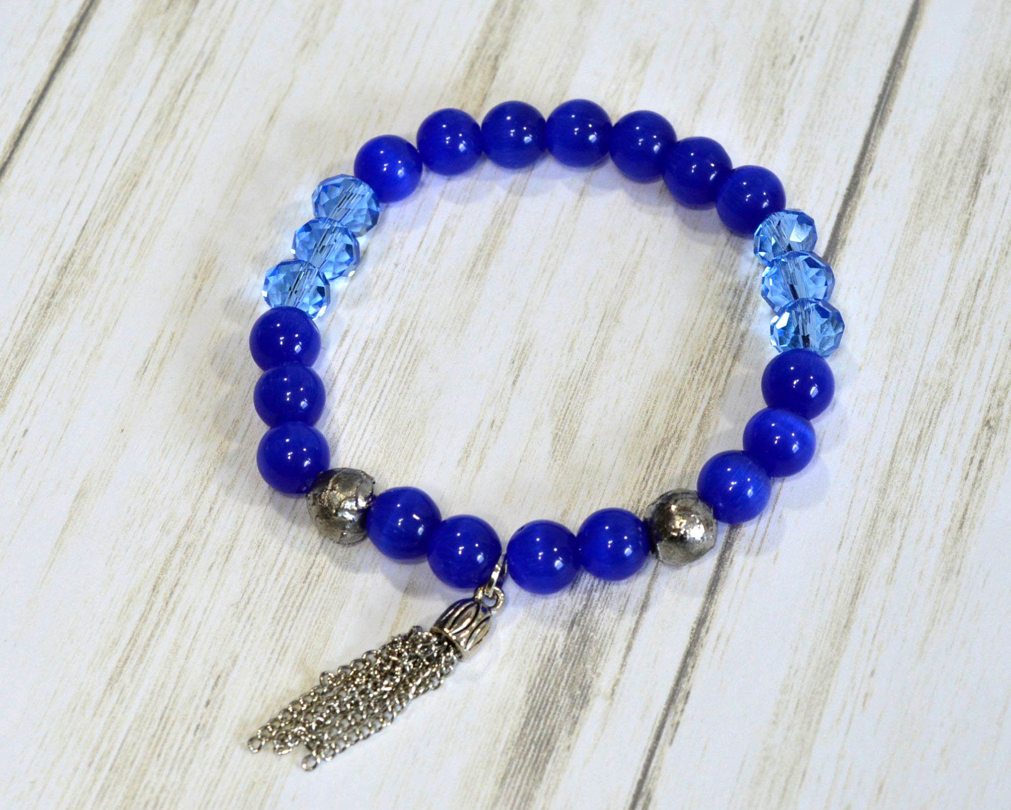 Royal Blue Bracelet With Silver Tassel Handmade Beaded - Etsy