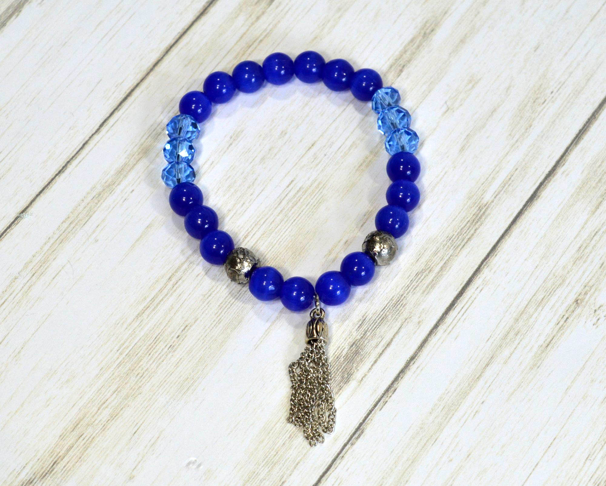 Royal Blue Bracelet With Silver Tassel Handmade Beaded - Etsy