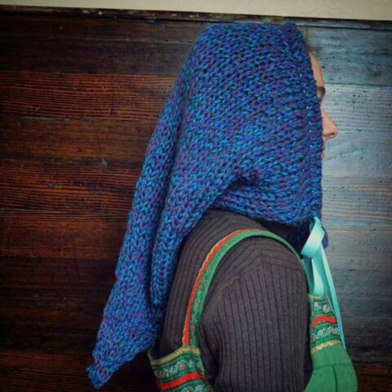 Handknit wool dwarf hood gnome hood turquoise and blue | Etsy