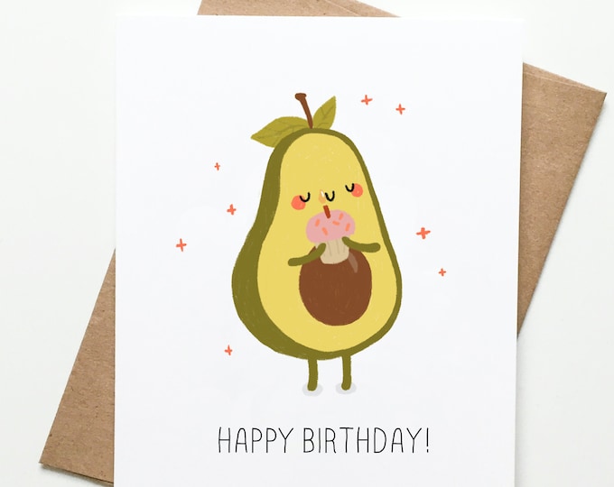 Avocado Birthday Cute Card - Etsy