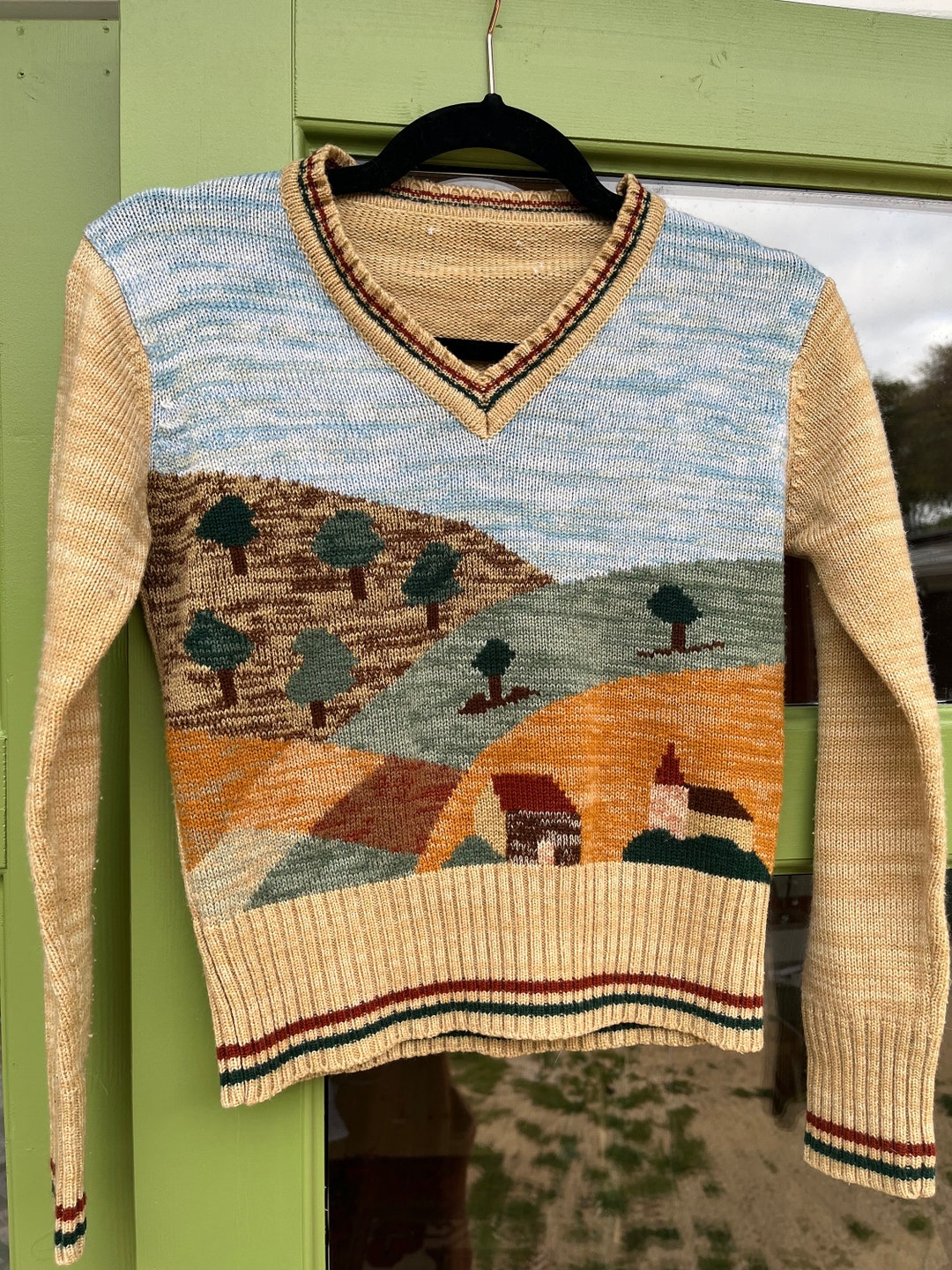 S/M 70s Sweater/ Retro Sweater/ Little Village Sweater/ Vintage Sweater ...