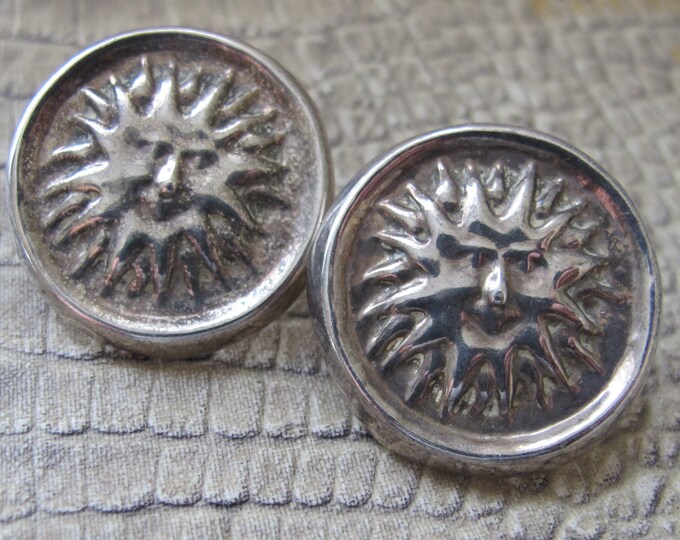 Sun Sterling Silver Round Disk Handcrafted Pierced Earrings. - Etsy