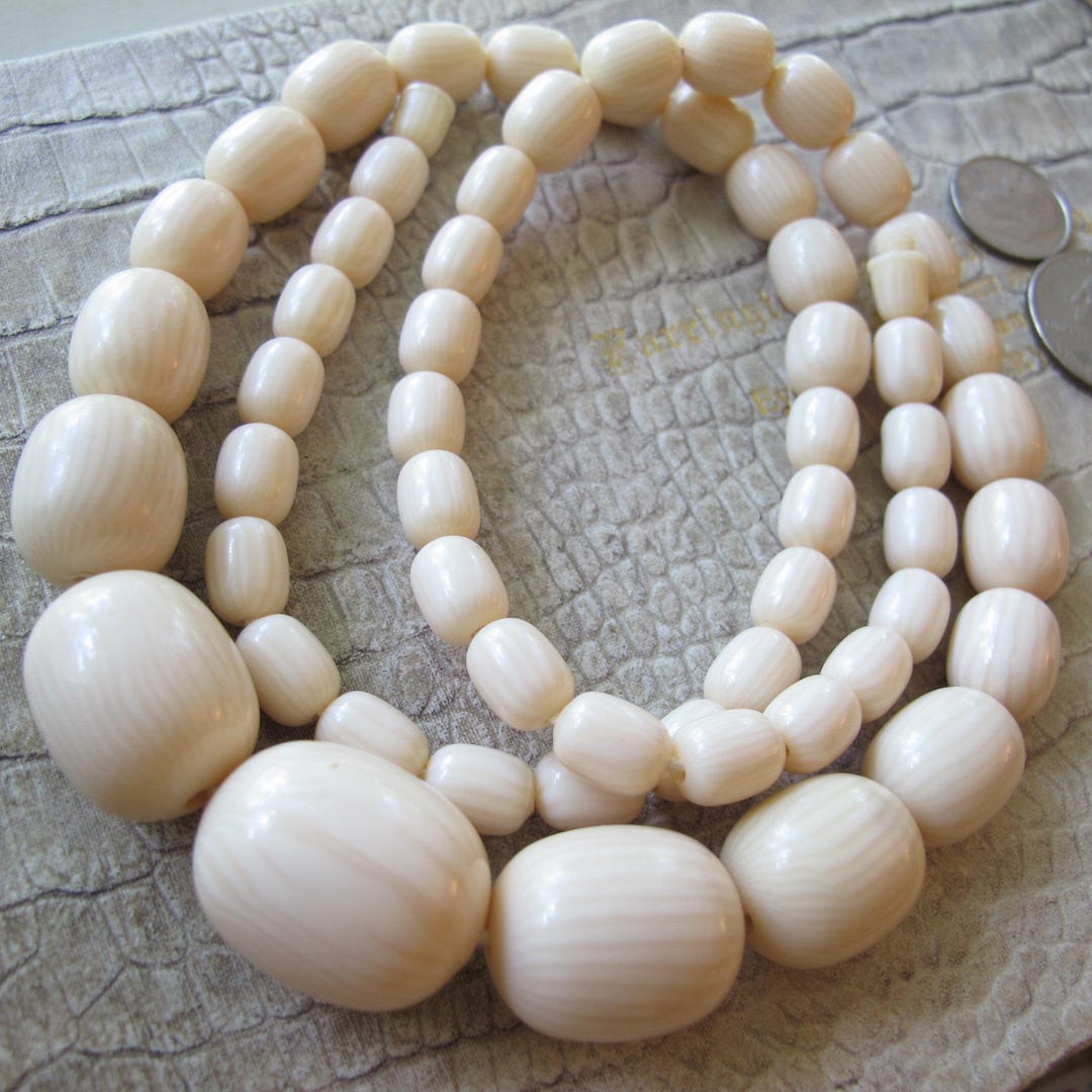 Ivorine "french Ivory" Early Plastic Resin Celluloid Bead Necklace ...