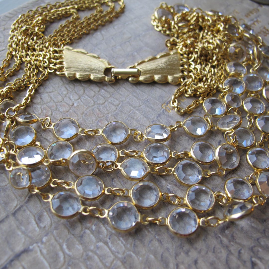 60s Designer GOLDETTE NY Signed 5 Strand Nesting Austrian Crystal ...