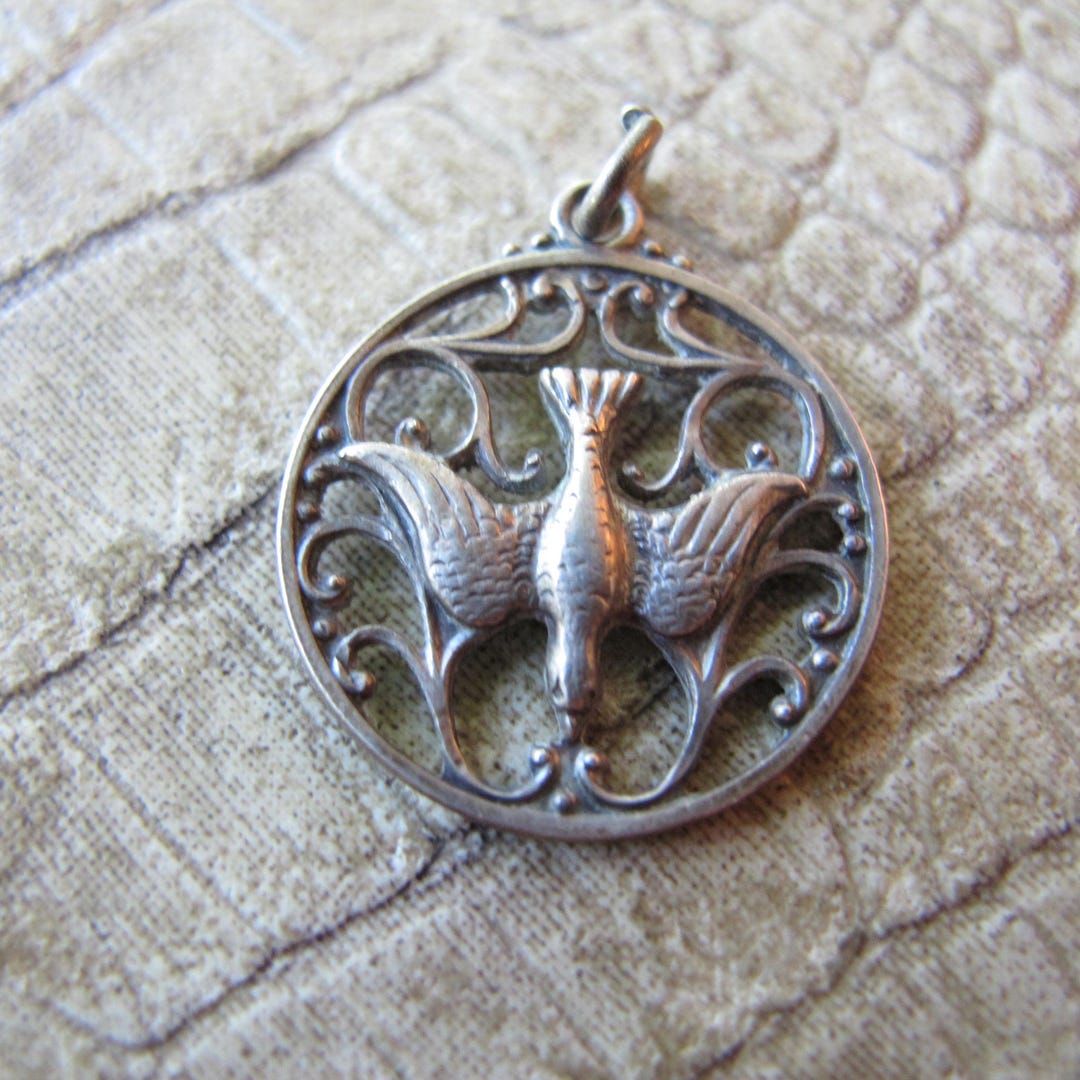 Holy Spirit DOVE Sterling Silver Medal Pendant Charm, Vintage Christian ...