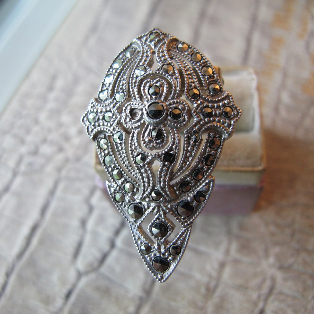 Art Deco Marcasite Sterling Silver Dress Clip. Stamped Signed sterling ...