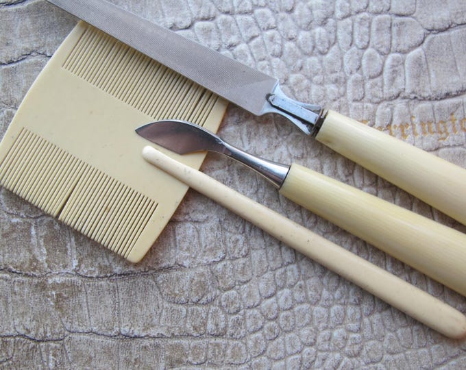 Vintage 1950's Era Grooming Set: Mustache Facial Hair Comb, Nail File ...