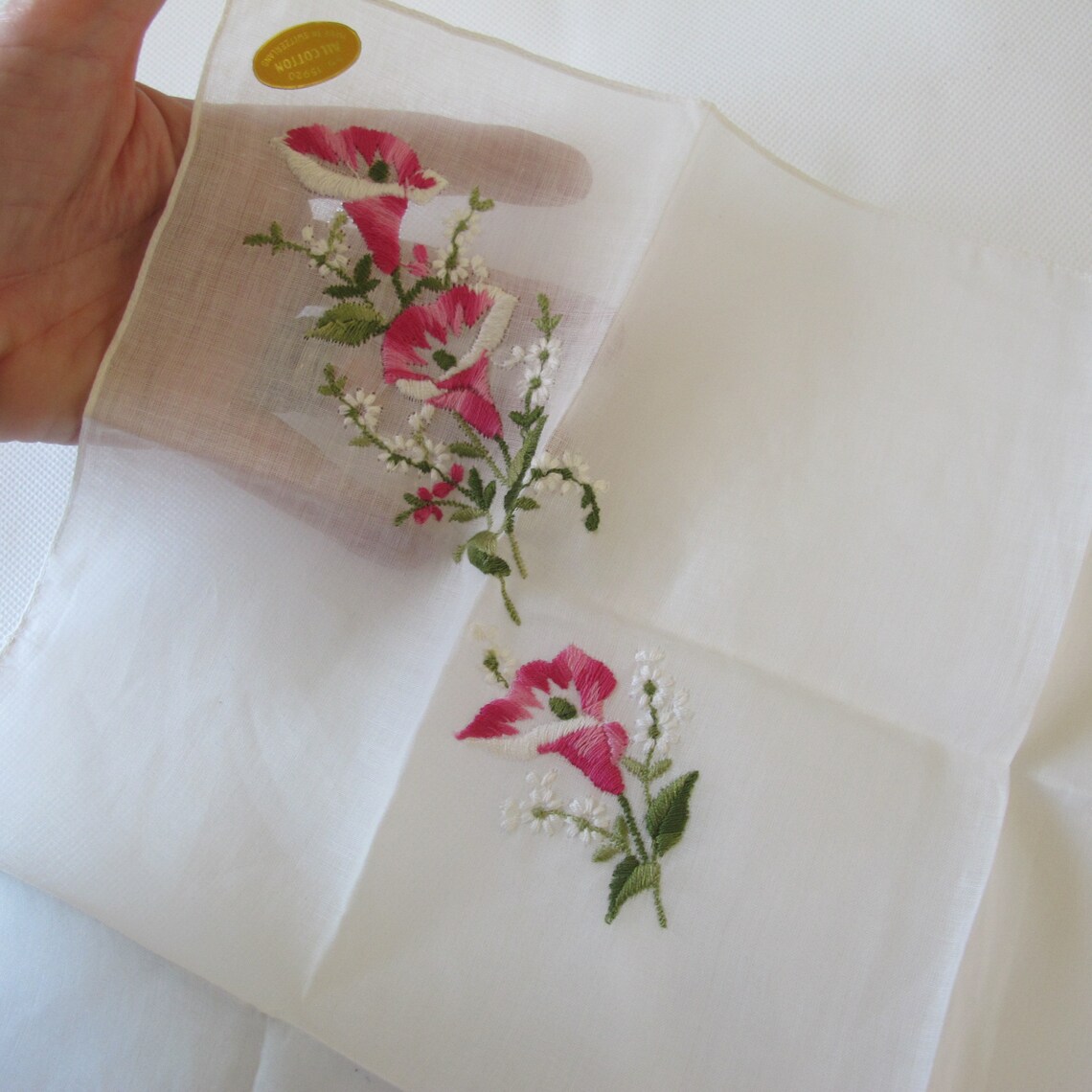 Swiss Cotton Embroidered Flower Hankie Handkerchief. White | Etsy