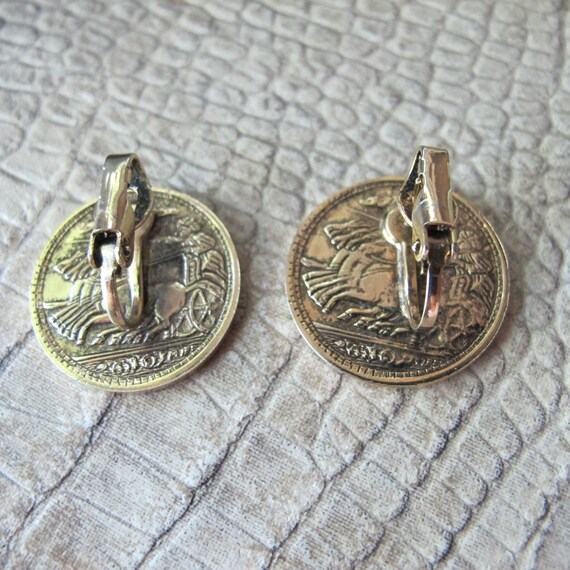 Alexander the Great Faux Coin Gold Tone Earrings, Cli… - Gem
