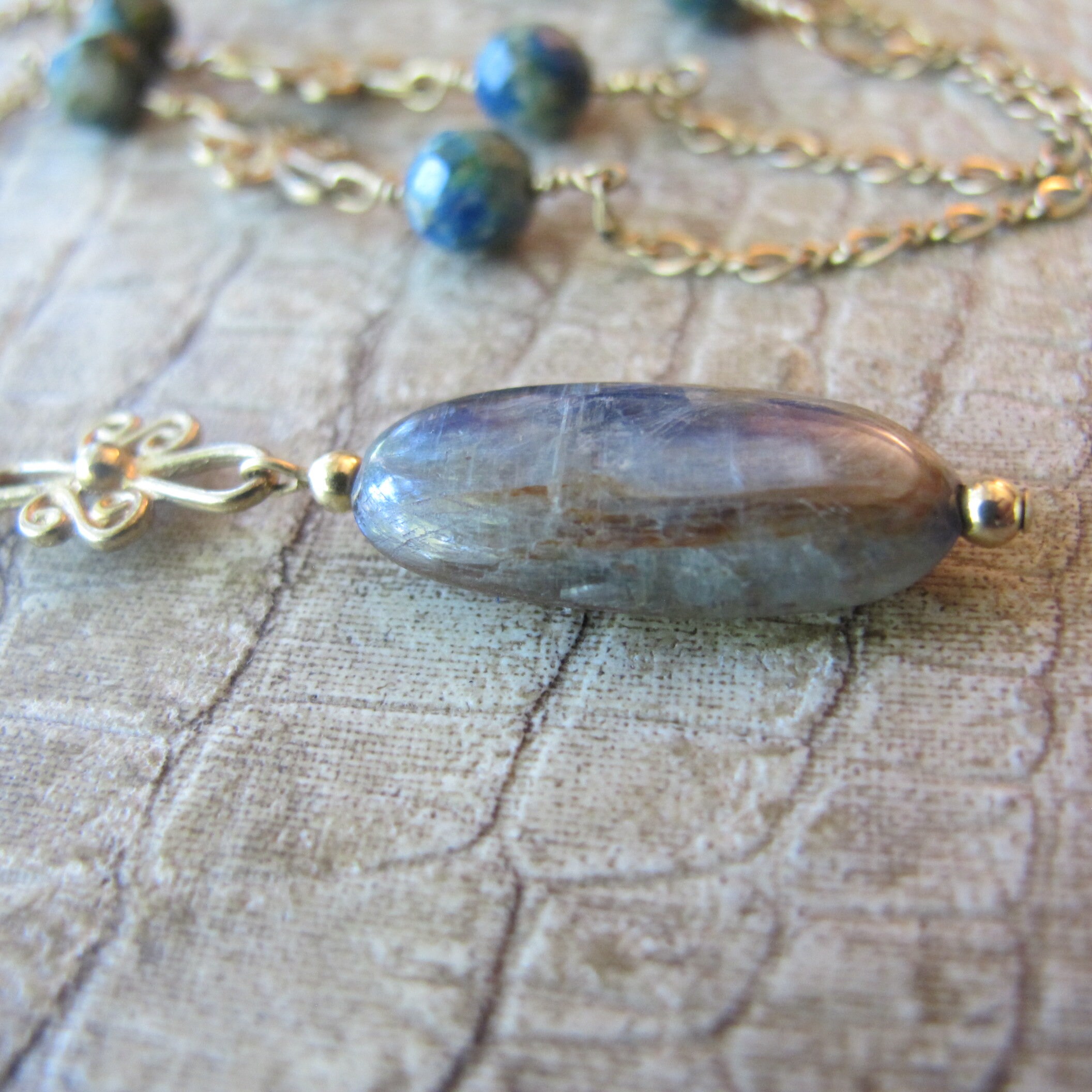 14k Gold Filled Gemstone Bead Chain Pendant Necklace. Labradorite ...