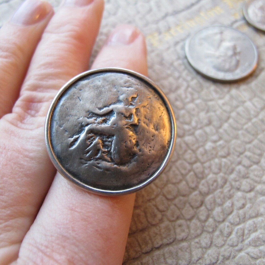 Roman Coin Style Intaglio of Sterling 925 Silver Figural Cocktail Ring ...