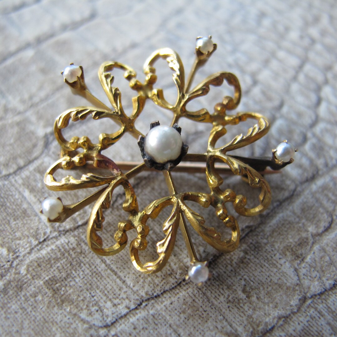 Antique Gold & Pearl Small Lace Pin Little Brooch, C Catch, Low Karat ...